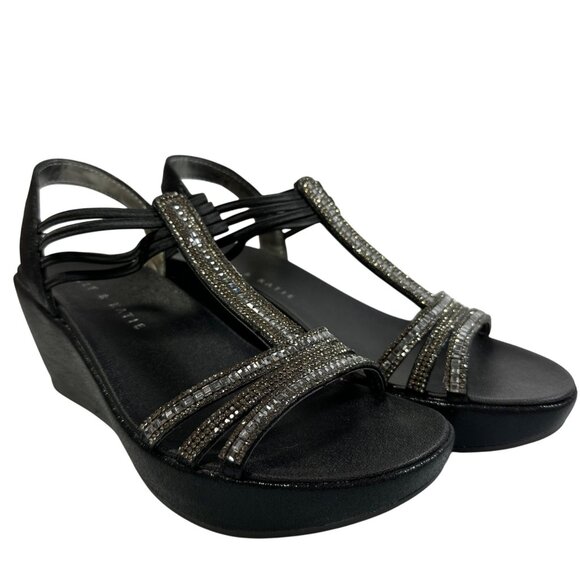 Kelly & Katie | Shoes | Kelly Katie Black Sparkly Wedge Sandals Womens ...
